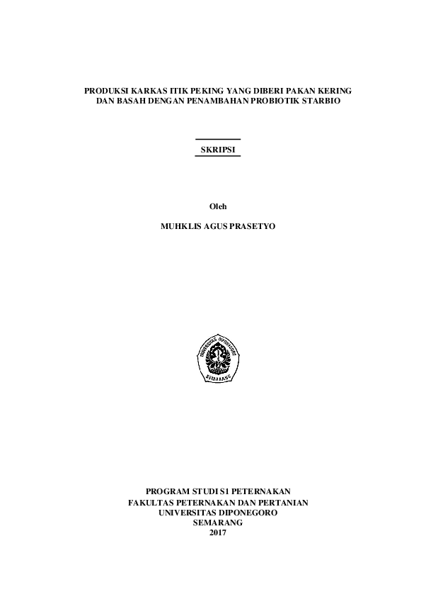 (PDF) Produksi Karkas Itik Peking yang Diberi Pakan Kering dan Basah ...