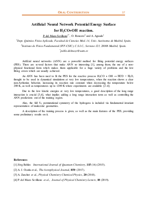 (PDF) Artificial Neural Network Potential Energy Surface for H2CO+OH reaction