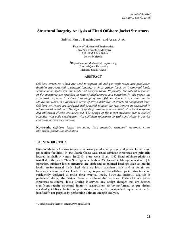 (PDF) Structural Integrity Analysis of Fixed Offshore Jacket Structures