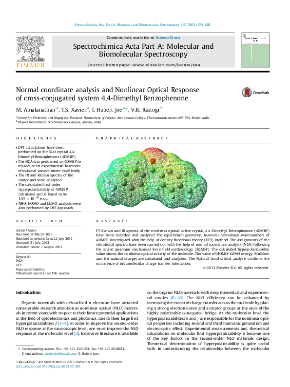 (PDF) Normal coordinate analysis and Nonlinear Optical Response of cross-conjugated system 4,4 ...