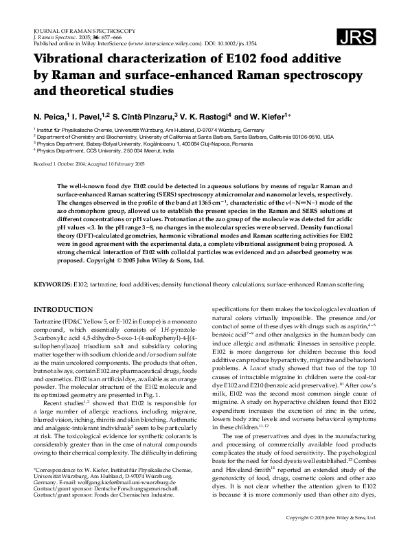 (PDF) Vibrational characterization of E102 food additive by Raman and surface‐enhanced Raman ...