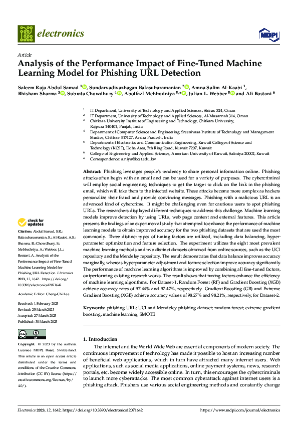 (PDF) Analysis of the Performance Impact of Fine-Tuned Machine Learning Model for Phishing URL ...