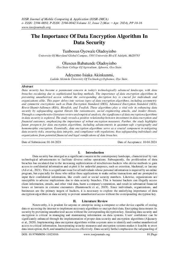 Pdf The Importance Of Data Encryption Algorithm In Data Security