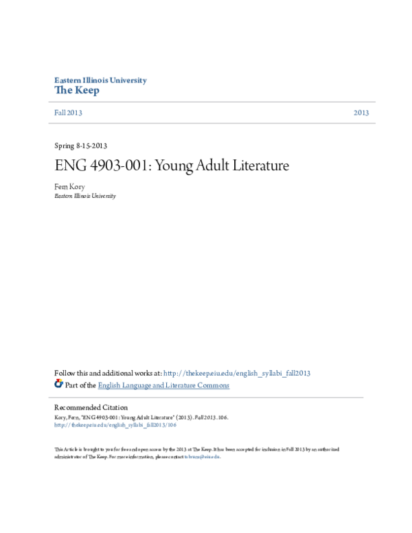 (PDF) ENG 4903-001: Young Adult Literature