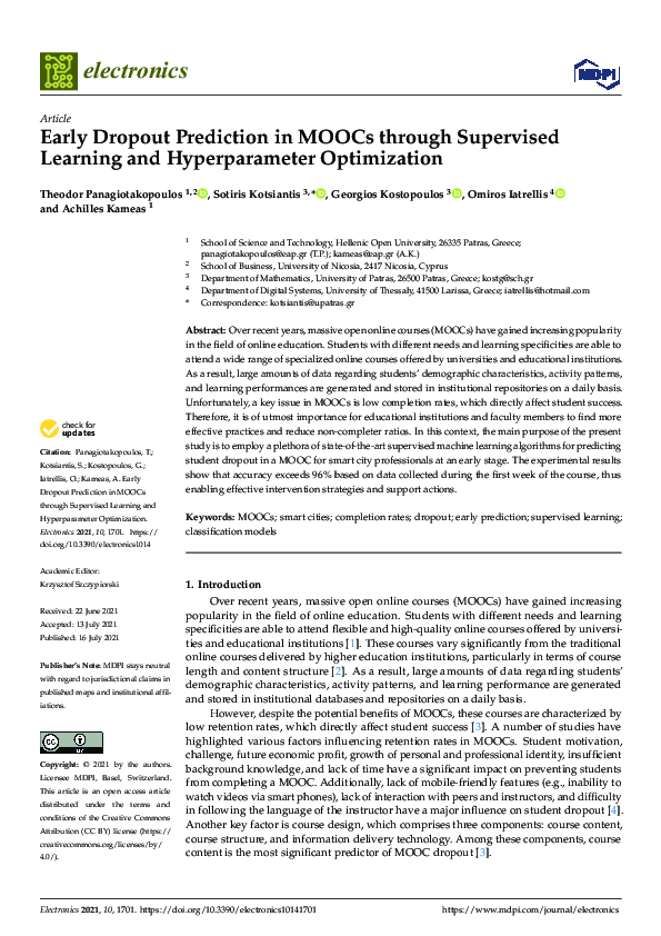 (PDF) Early Dropout Prediction in MOOCs through Supervised Learning and Hyperparameter ...