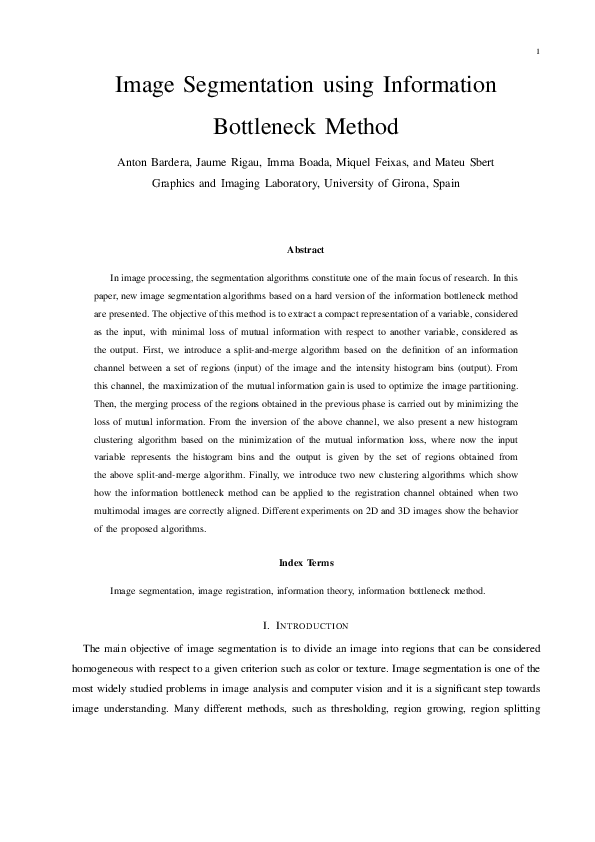 (PDF) Image Segmentation Using Information Bottleneck Method | Mateu Sbert - Academia.edu