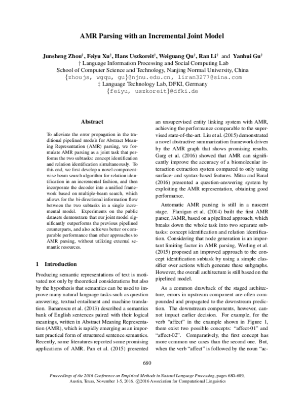 (PDF) AMR Parsing with an Incremental Joint Model