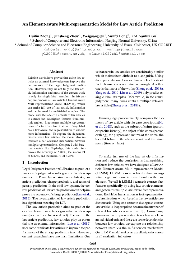 (PDF) An Element-aware Multi-representation Model for Law Article ...