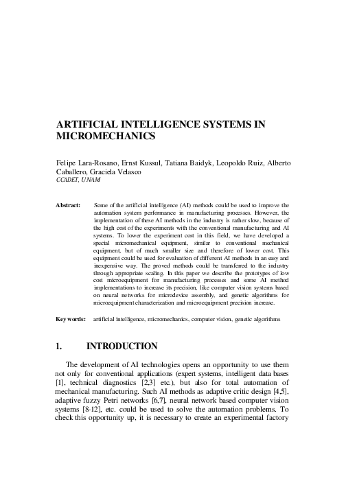 (PDF) Artificial Intelligence Systems in Micromechanics