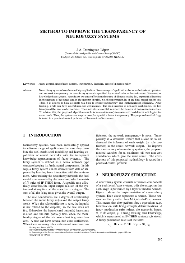 (PDF) Method to Improve the Transparency of Neurofuzzy Systems