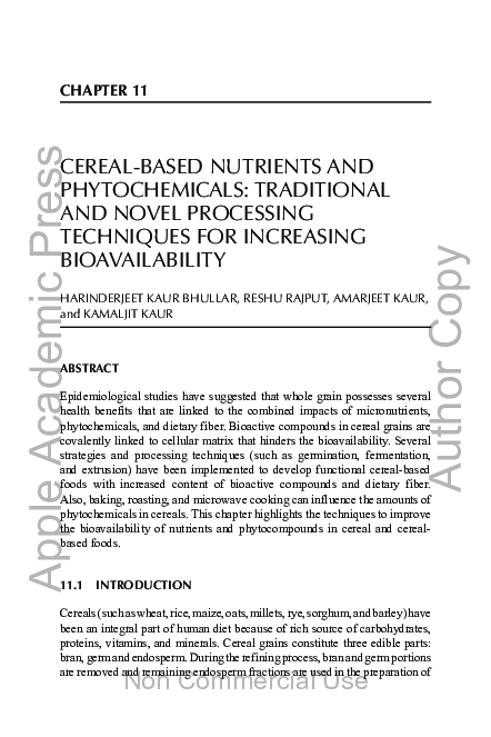 (PDF) Cereal-Based Nutrients and Phytochemicals: Traditional and Novel Processing Techniques for ...