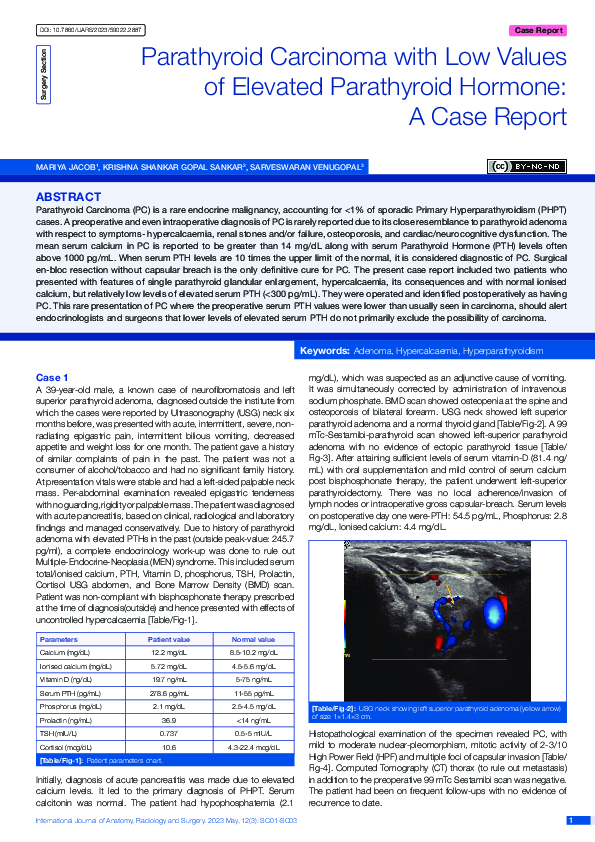 (PDF) Parathyroid Carcinoma with Low Values of Elevated Parathyroid ...