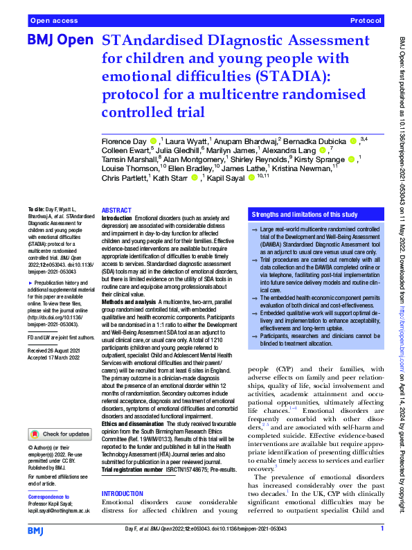 (PDF) STAndardised DIagnostic Assessment for children and young people ...