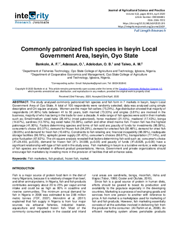 (PDF) Commonly patronized fish species in Iseyin Local Government Area ...