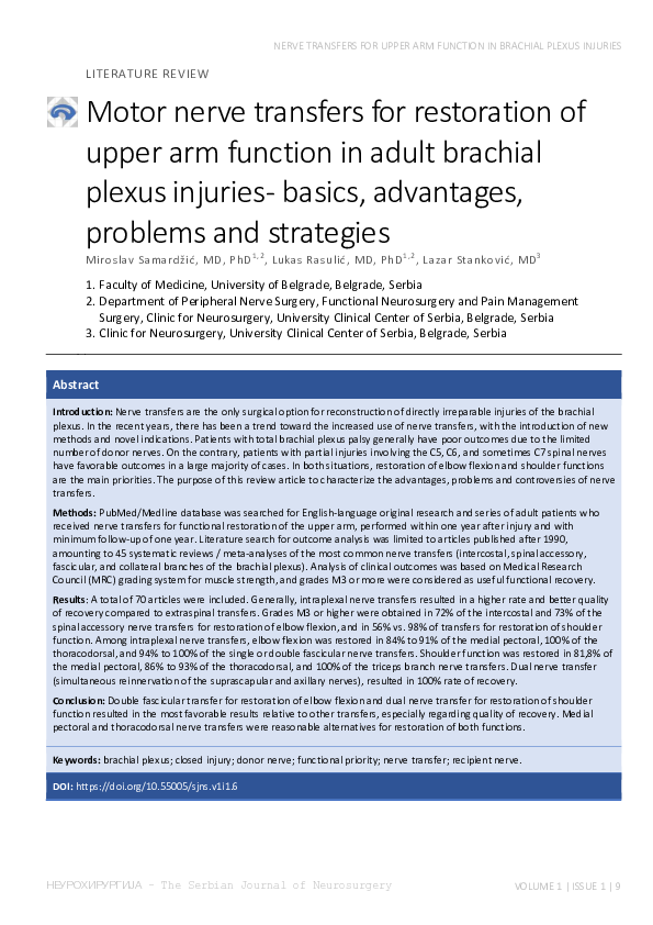 (PDF) Motor nerve transfers for restoration of upper arm function in ...