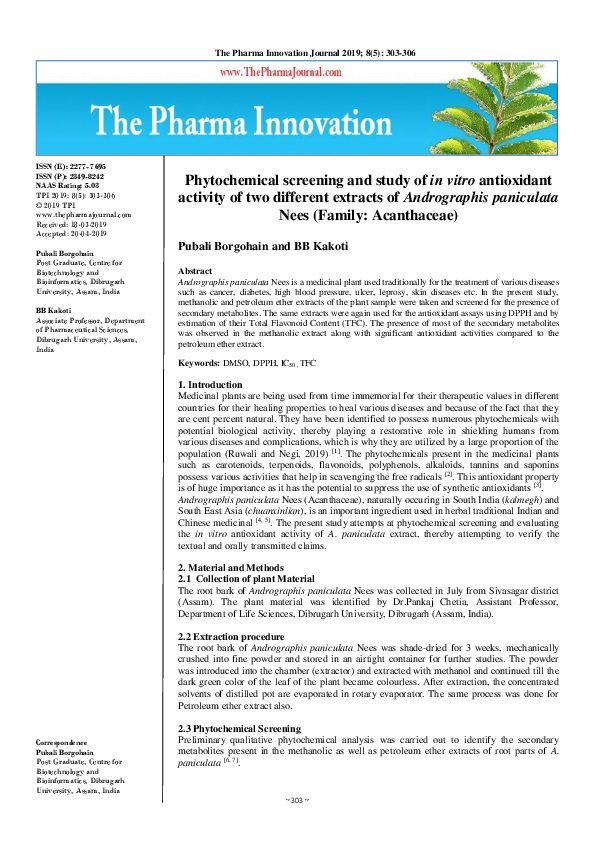 (PDF) Phytochemical screening and study of in vitro antioxidant activity of two different ...