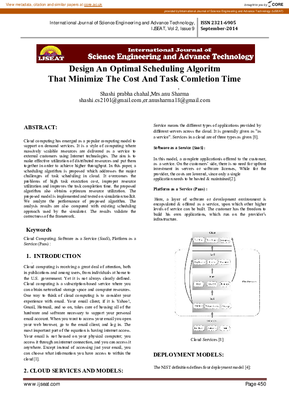 (PDF) Design An Optimal Scheduling Algoritm That Minimize The Cost And Task Comletion Time
