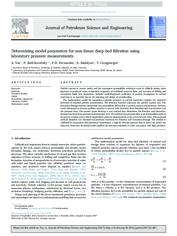 (PDF) Determining model parameters for non-linear deep-bed filtration using laboratory pressure ...