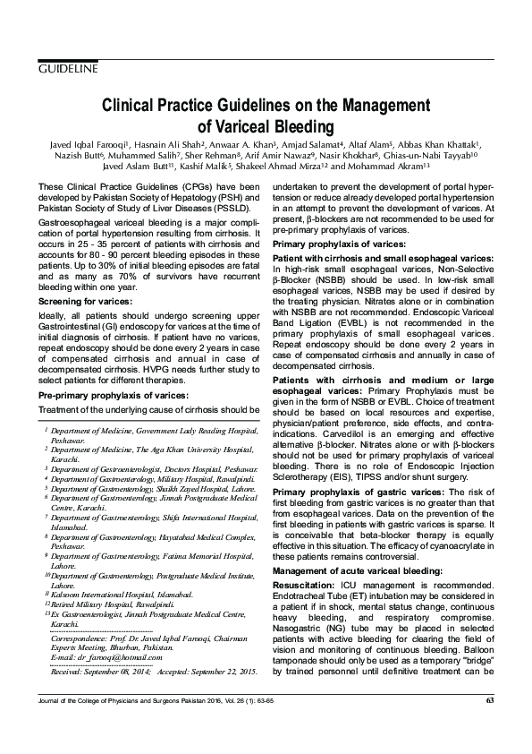 (PDF) Clinical Practice Guidelines on the Management of Variceal Bleeding