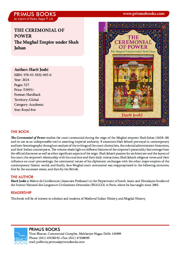 (PDF) 2024: The Ceremonial of Power. The Mughal Empire under Shah Jahan