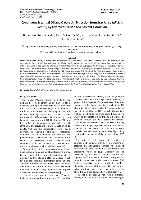 (PDF) Continuous Essential Oil and Oleoresin Extraction from Star Anise ...