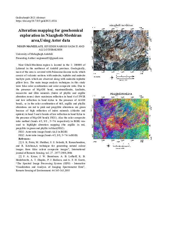 (PDF) Alteration mapping for geochemical exploration in Niazgholi-Moshiran area,Using Aster data