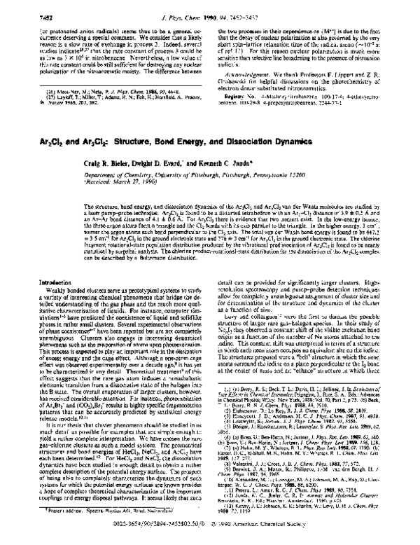 (PDF) Argon chloride (Ar2Cl2 and Ar3Cl2): structure, bond energy, and ...