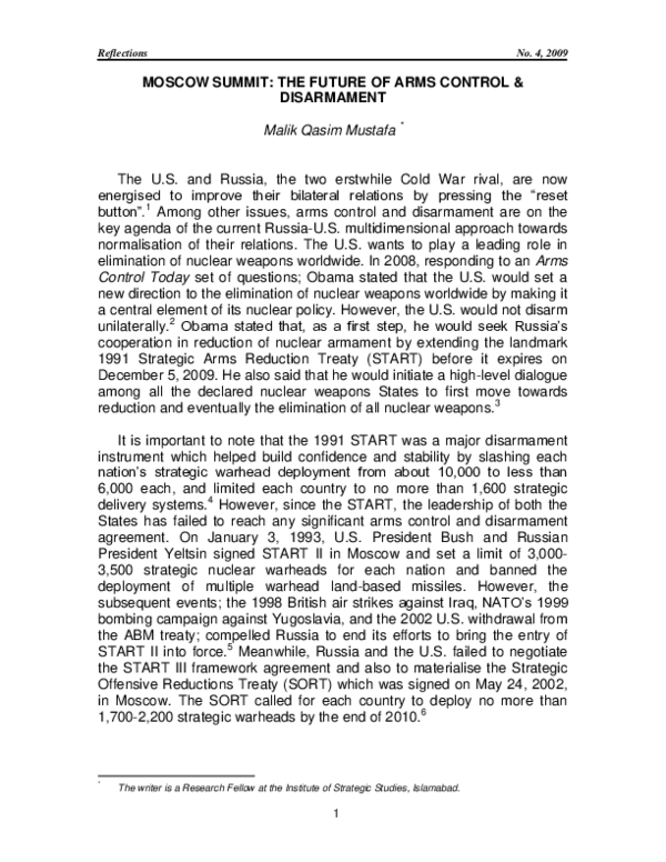 (PDF) Moscow Summit: The Future of Arms Control & Disarmament