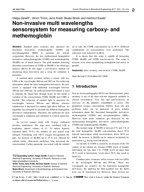 (PDF) Non-invasive multi wavelengths sensorsystem for measuring carboxy ...