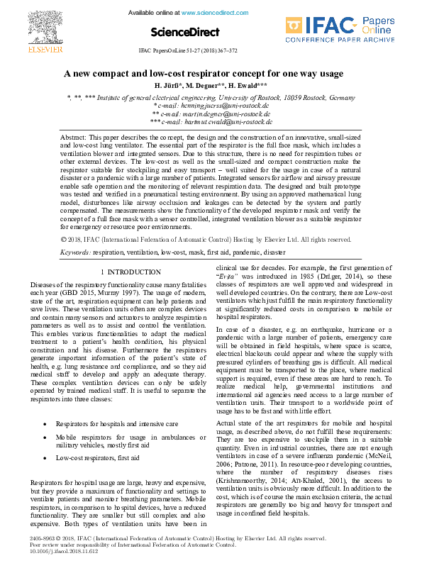 (PDF) A new compact and low-cost respirator concept for one way usage