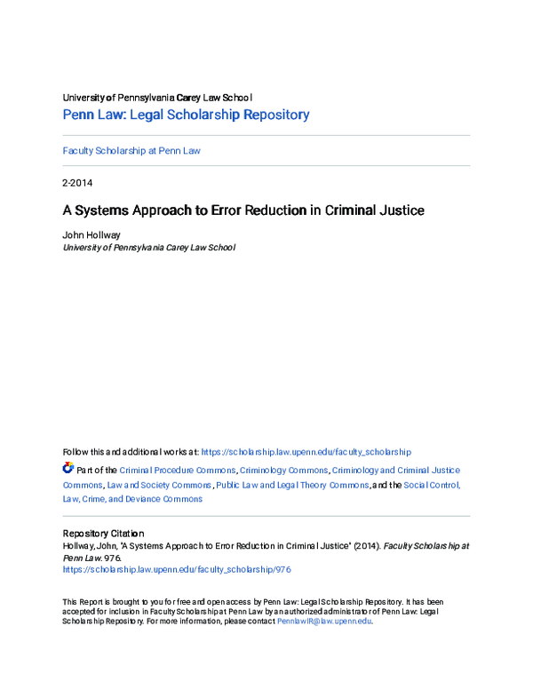 (PDF) A Systems Approach to Error Reduction in Criminal Justice