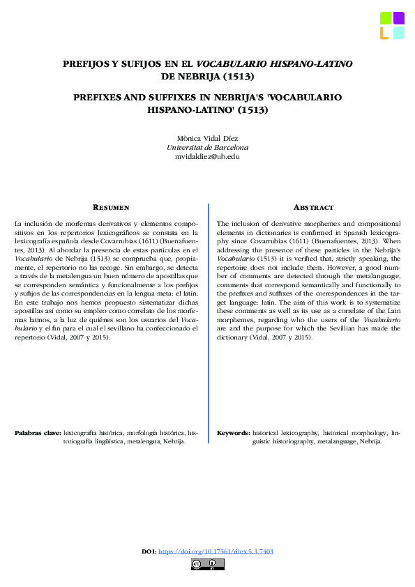 (PDF) Prefijos y sufijos en el 'Vocabulario' hispano-latino de Nebrija ...