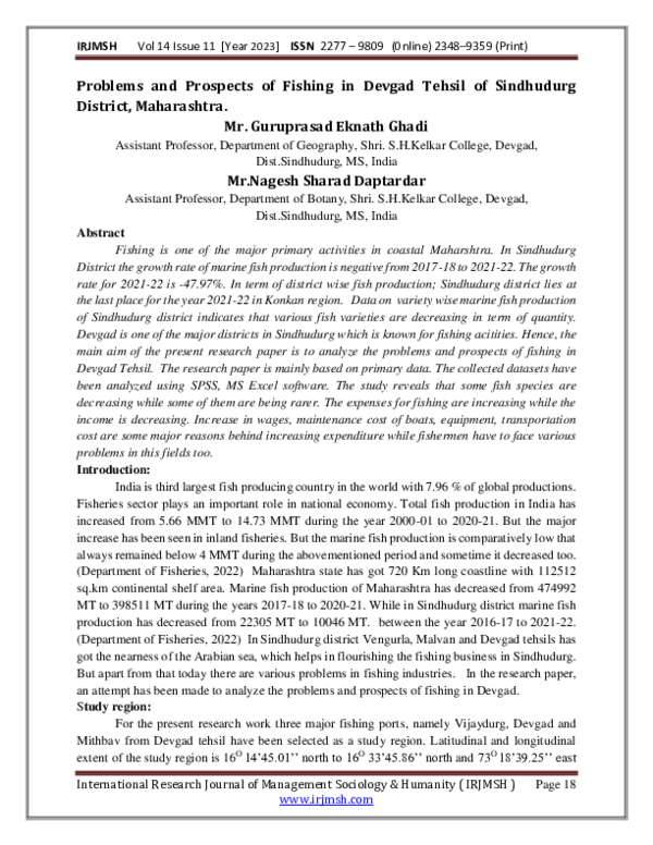 (PDF) Problems and Prospects of Fishing in Devgad Tehsil of Sindhudurg ...