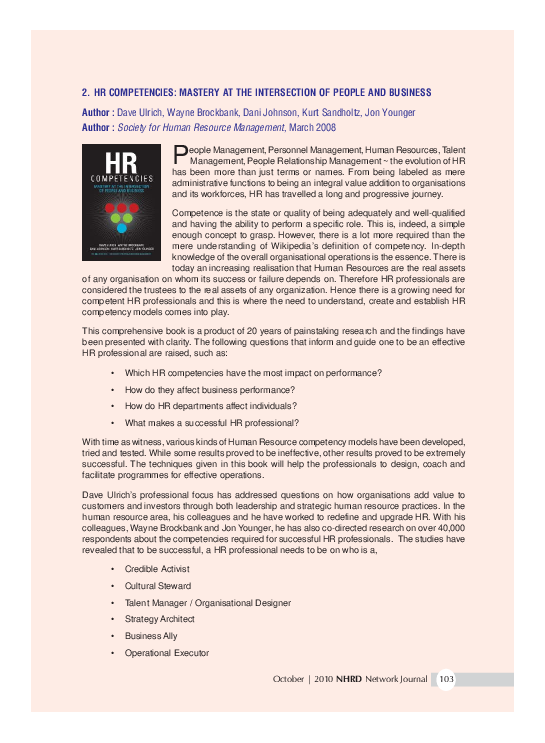 (PDF) HR Competencies: Mastery at the Intersection of People and Business