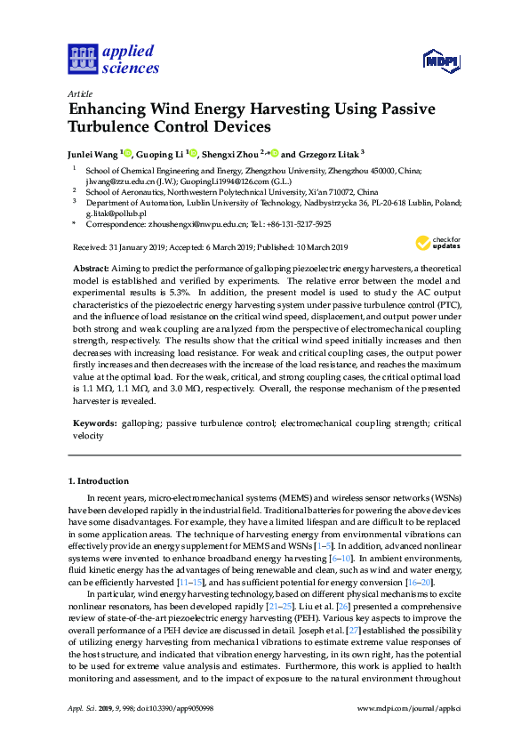 (PDF) Passive Turbulence Control in Wind Energy Harvesting Systems