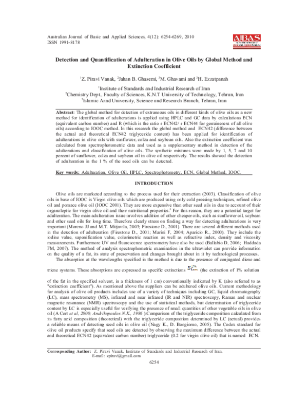 Pdf Detection And Quantification Of Adulteration In Olive Oils By Global Method And Extinction