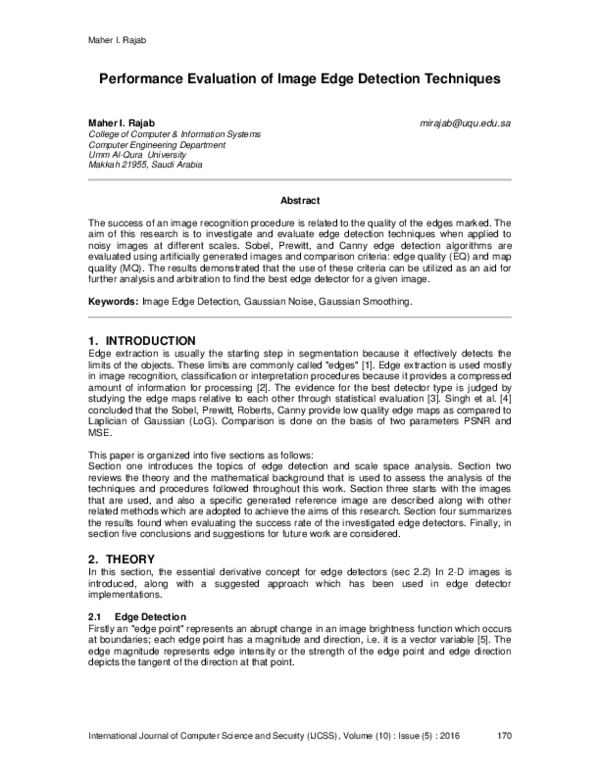 Pdf Performance Evaluation Of Image Edge Detection Techniques