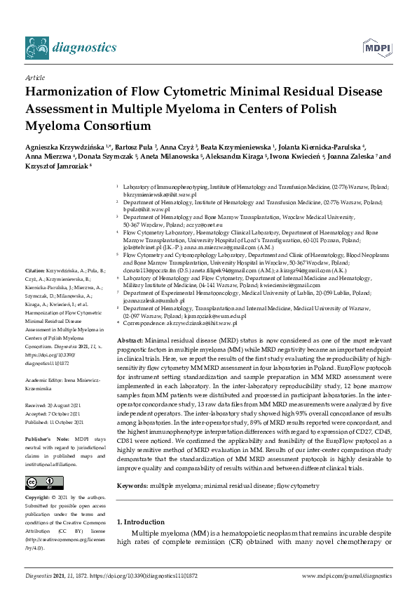 (PDF) Harmonization of Flow Cytometric Minimal Residual Disease ...