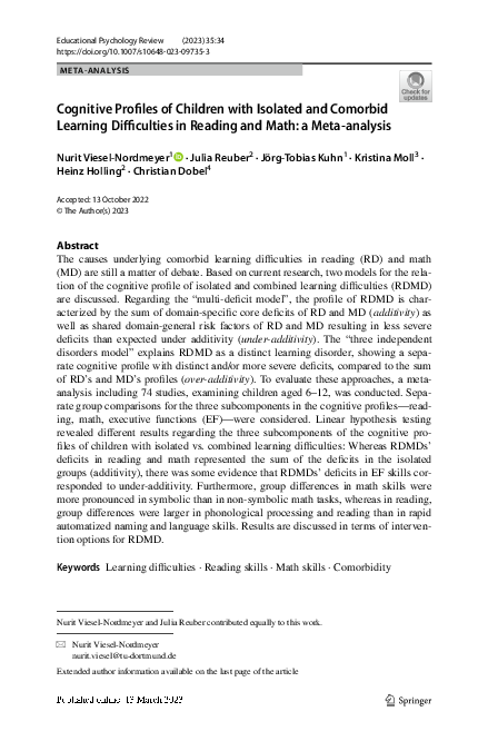 (PDF) Cognitive Profiles of Children with Isolated and Comorbid ...