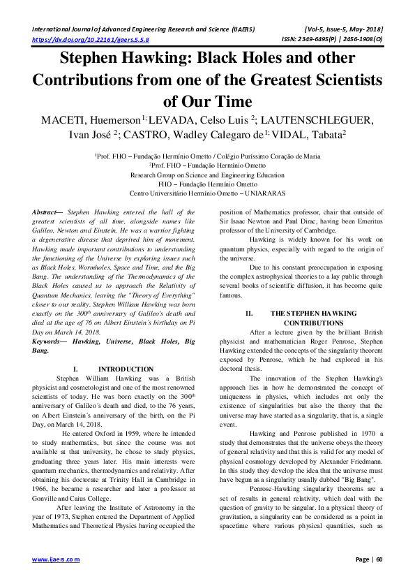 (PDF) Stephen Hawking: Black Holes and other Contributions from one of ...
