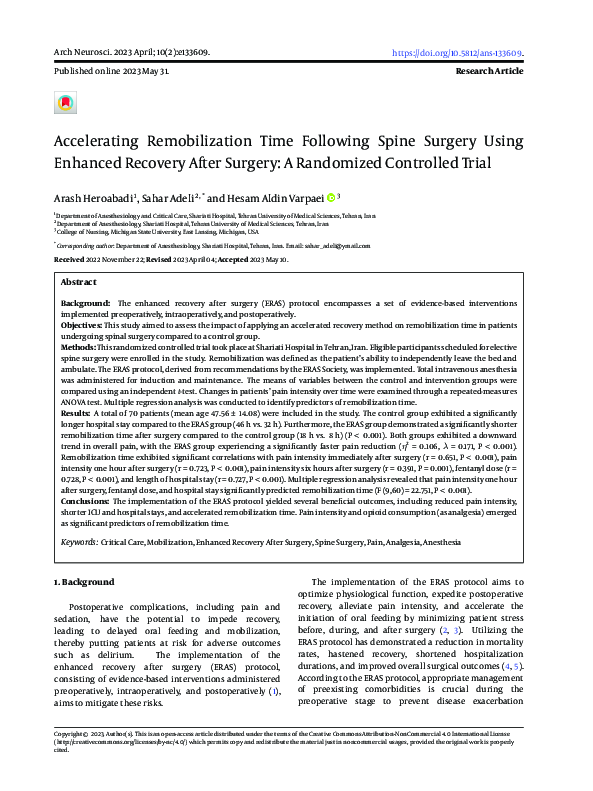 (PDF) Accelerating Remobilization Time Following Spine Surgery Using ...