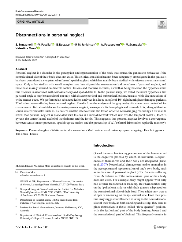 (PDF) Disconnections in Personal Neglect