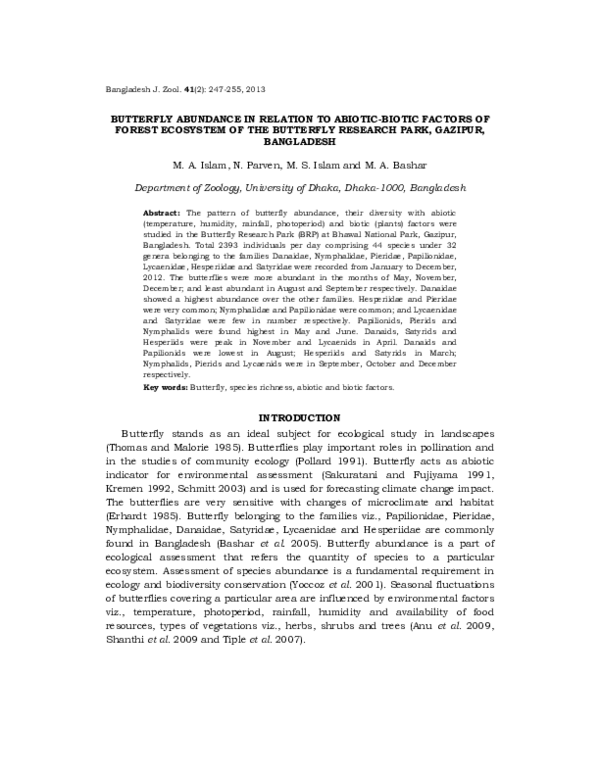 (PDF) Butterfly abundance in relation to abiotic-biotic factors of ...