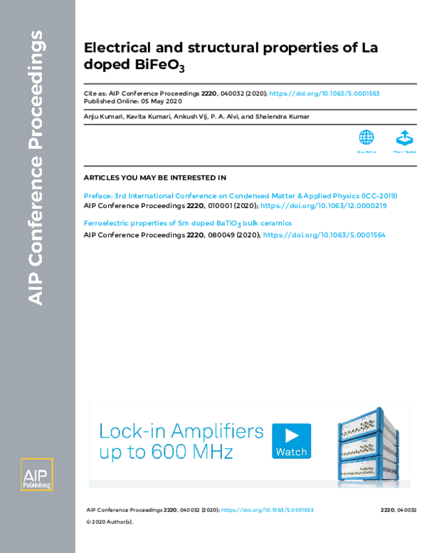 (PDF) Electrical and structural properties of La doped BiFeO3