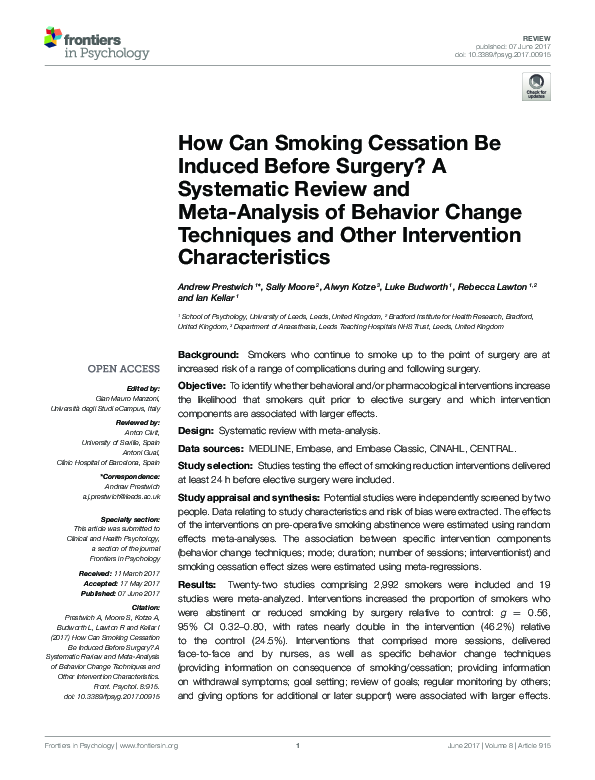 (PDF) How Can Smoking Cessation Be Induced Before Surgery? A Systematic ...