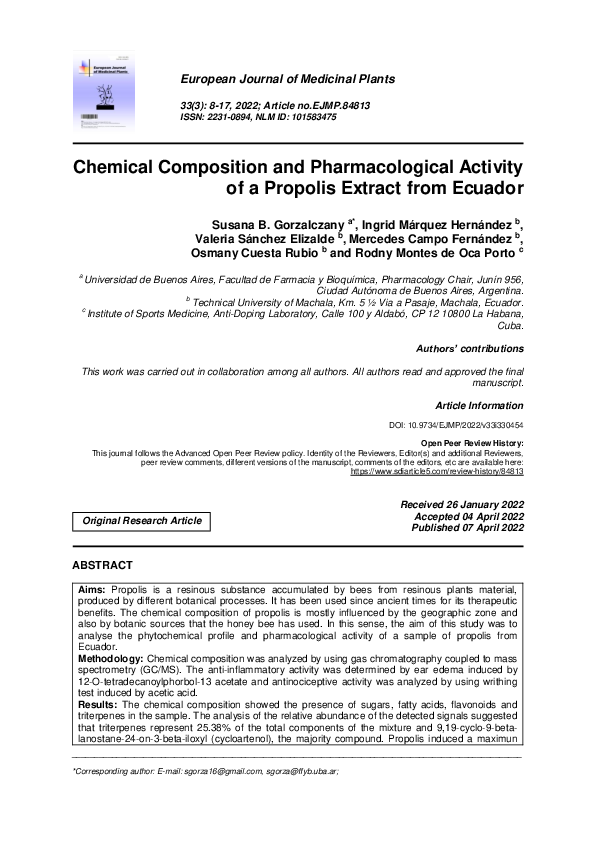 (PDF) Chemical Composition and Pharmacological Activity of a Propolis ...