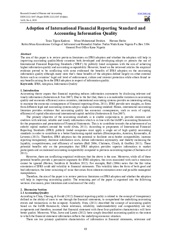 (PDF) Adoption of International Financial Reporting Standard and Accounting Information Quality