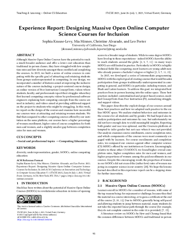 (PDF) Experience Report: Designing Massive Open Online Computer Science Courses for Inclusion