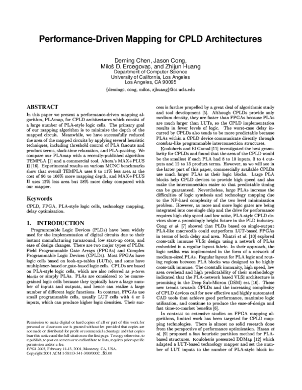 (PDF) Performance-driven mapping for cpld architectures