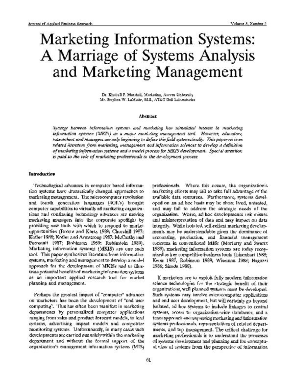 (PDF) Marketing Information Systems: A Marriage Of Systems Analysis And ...